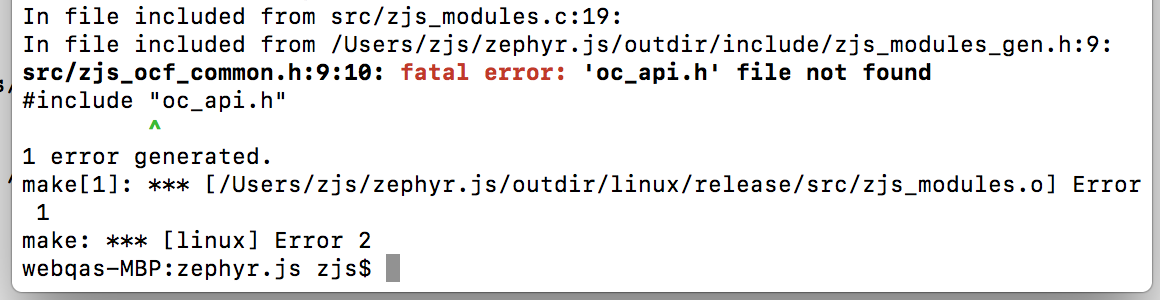 [mac] Failed to build linux and qemu target on MAC · Issue #1290 · intel/zephyr.js · GitHub