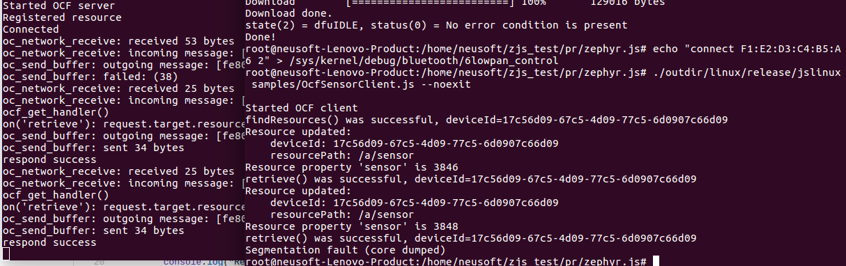 [ocf] Segmentation fault occurs when running ocf client on Linux · Issue #1316 · intel/zephyr.js ...