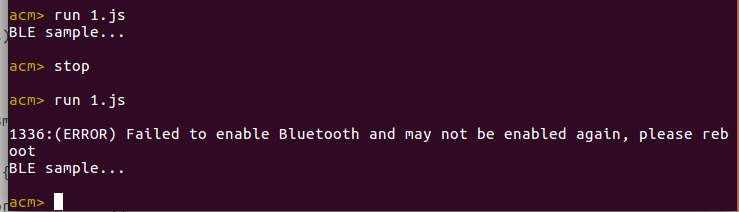 [ashell] ble cannot be enabled again after execute 'stop' · Issue #1621 · intel/zephyr.js · GitHub