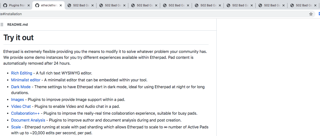 Try Out Links in Documentation and NPM · Issue #5216 · ether/etherpad-lite · GitHub