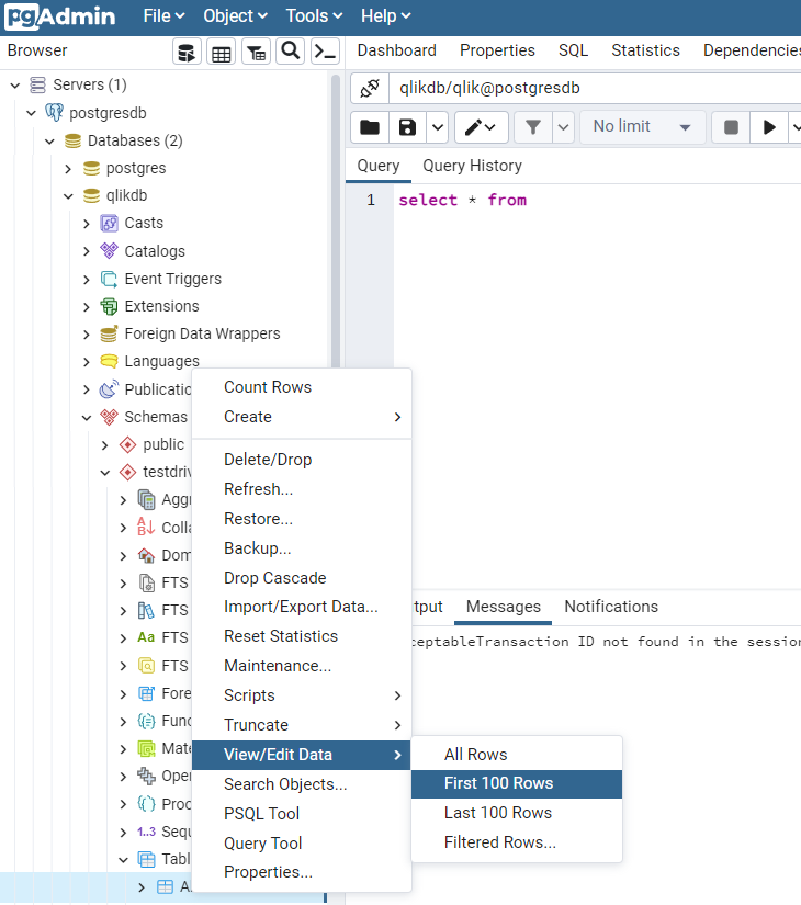 Transaction ID not found in session in Query Tool · Issue #5453 · pgadmin-org/pgadmin4 · GitHub