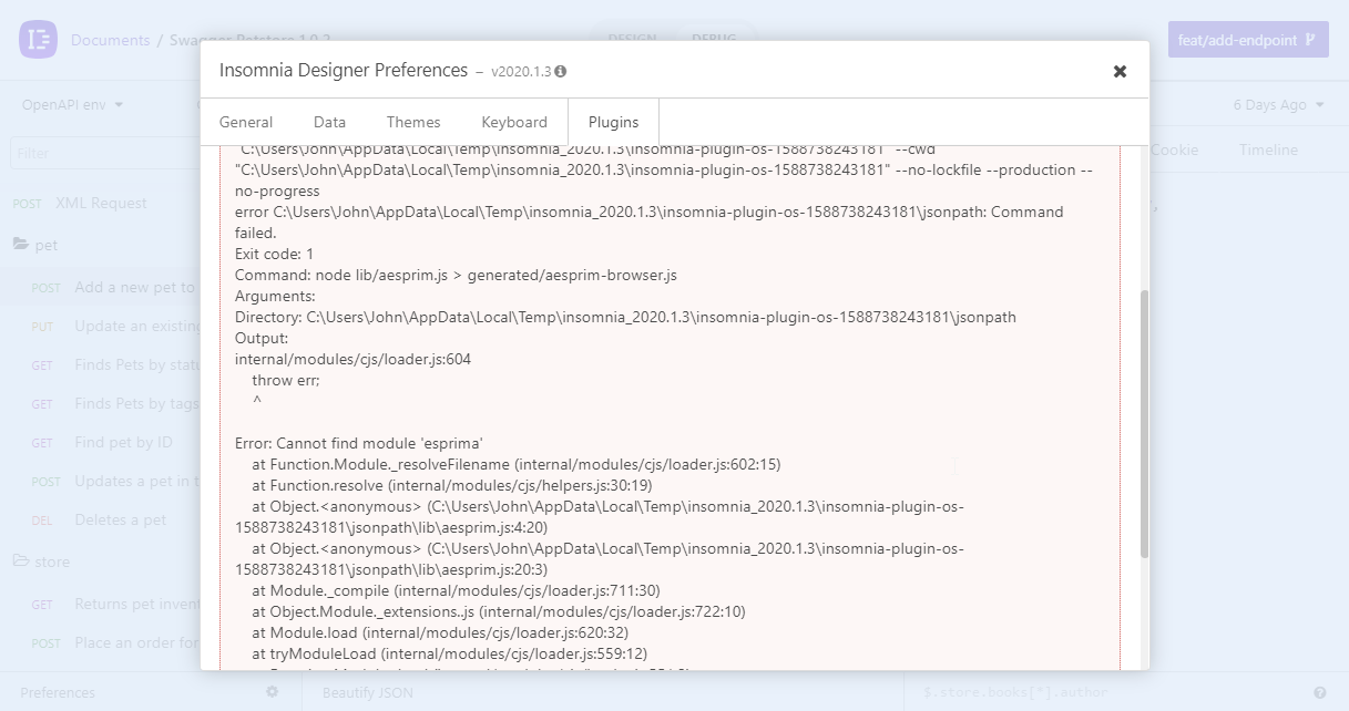 Error installing plugin on Insomnia Designer · Issue #2117 · Kong/insomnia · GitHub