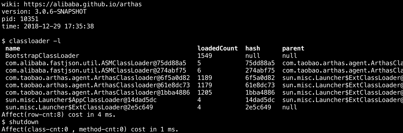arthas shutdown不会卸载arths加载的类 · Issue #415 · alibaba/arthas · GitHub