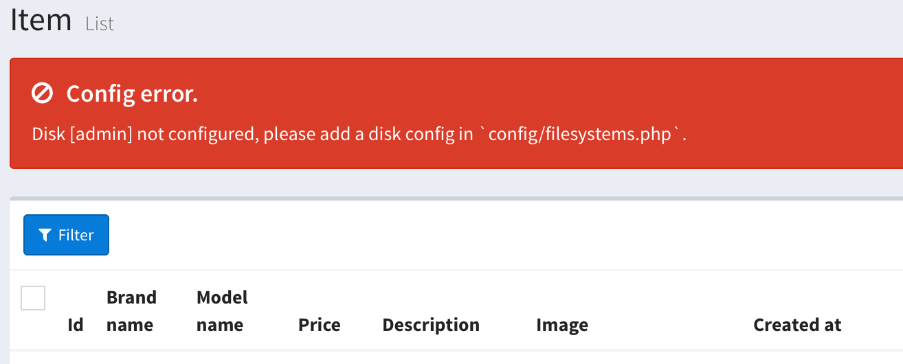 Disk [admin] Not Configured Please Add A Disk Config In `config Filesystems Php` · Issue 1327
