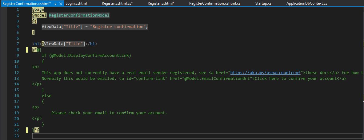 Disable registration 'Remove the code and links from the cshtml file.' · Issue #15994 · dotnet ...