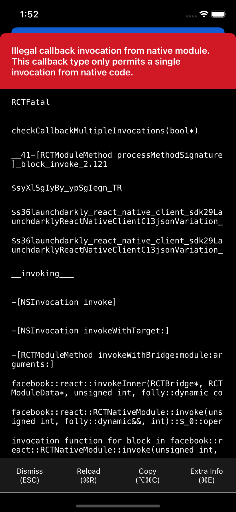 Illegal callback invocation from native module. This callback type only permits a single ...