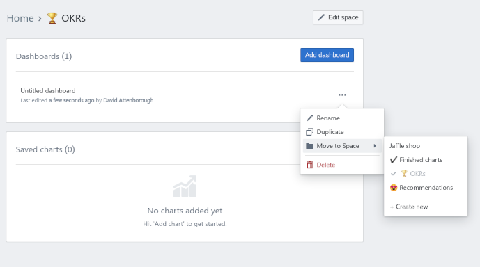 I can see what space a saved chart/dashboard belongs to when I'm browsing the `all charts` and ...