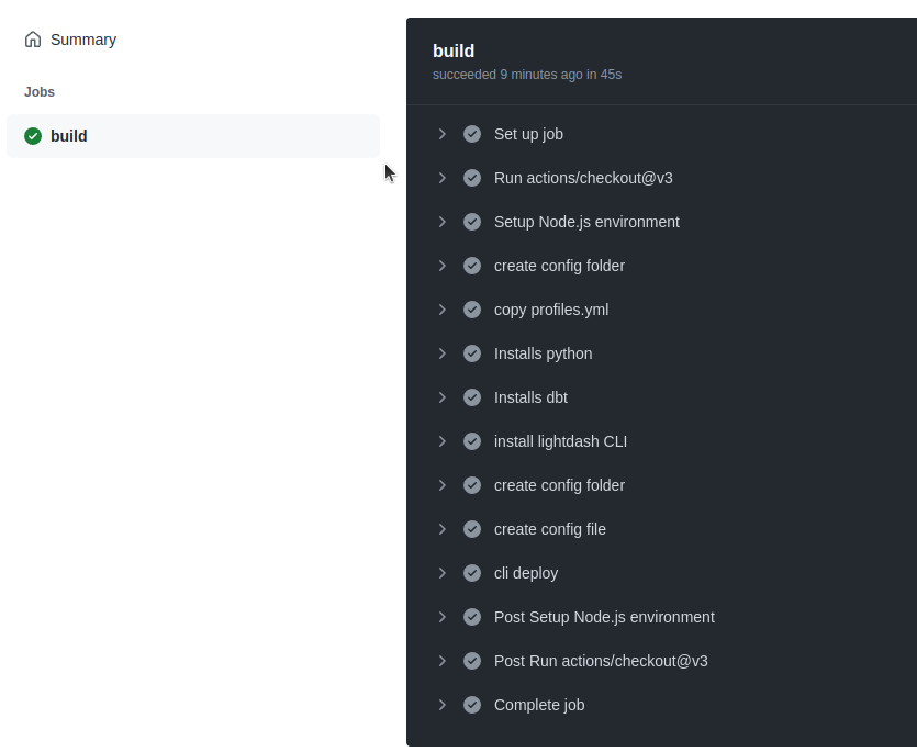 4. Create a GitHub action for lightdash ci/cd for `lightdash deploy` on push to connected ...