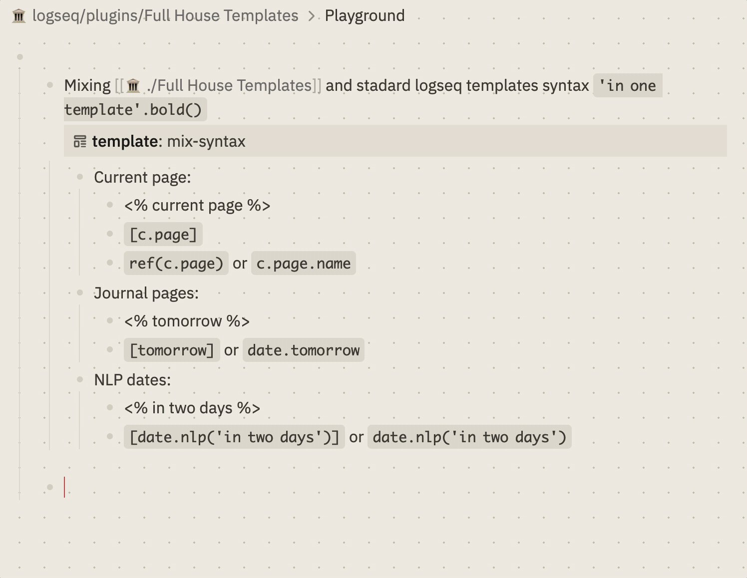 GitHub - stdword/logseq13-full-house-plugin: Logseq Templates you will ...