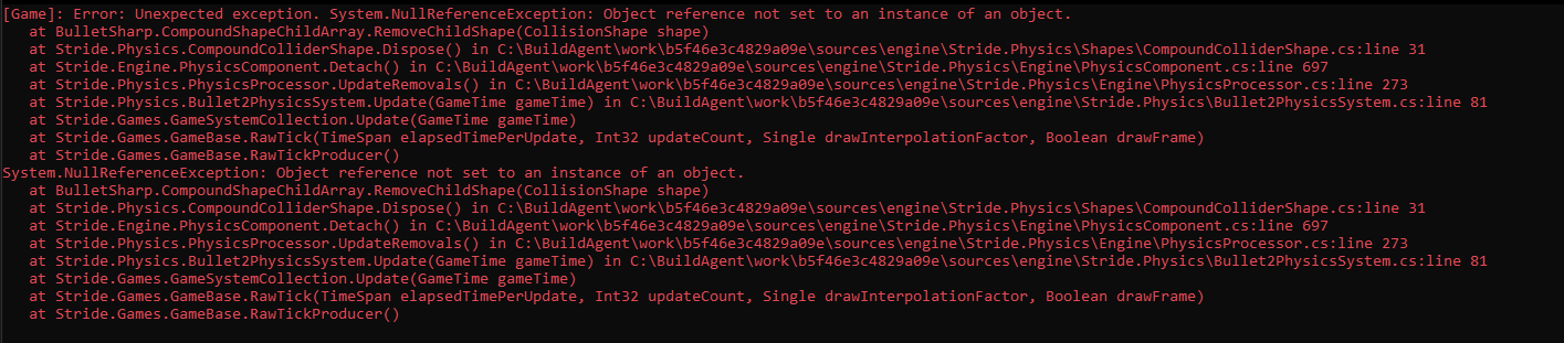 Collider shapes in a rigidbody break the game when the scene changes ...