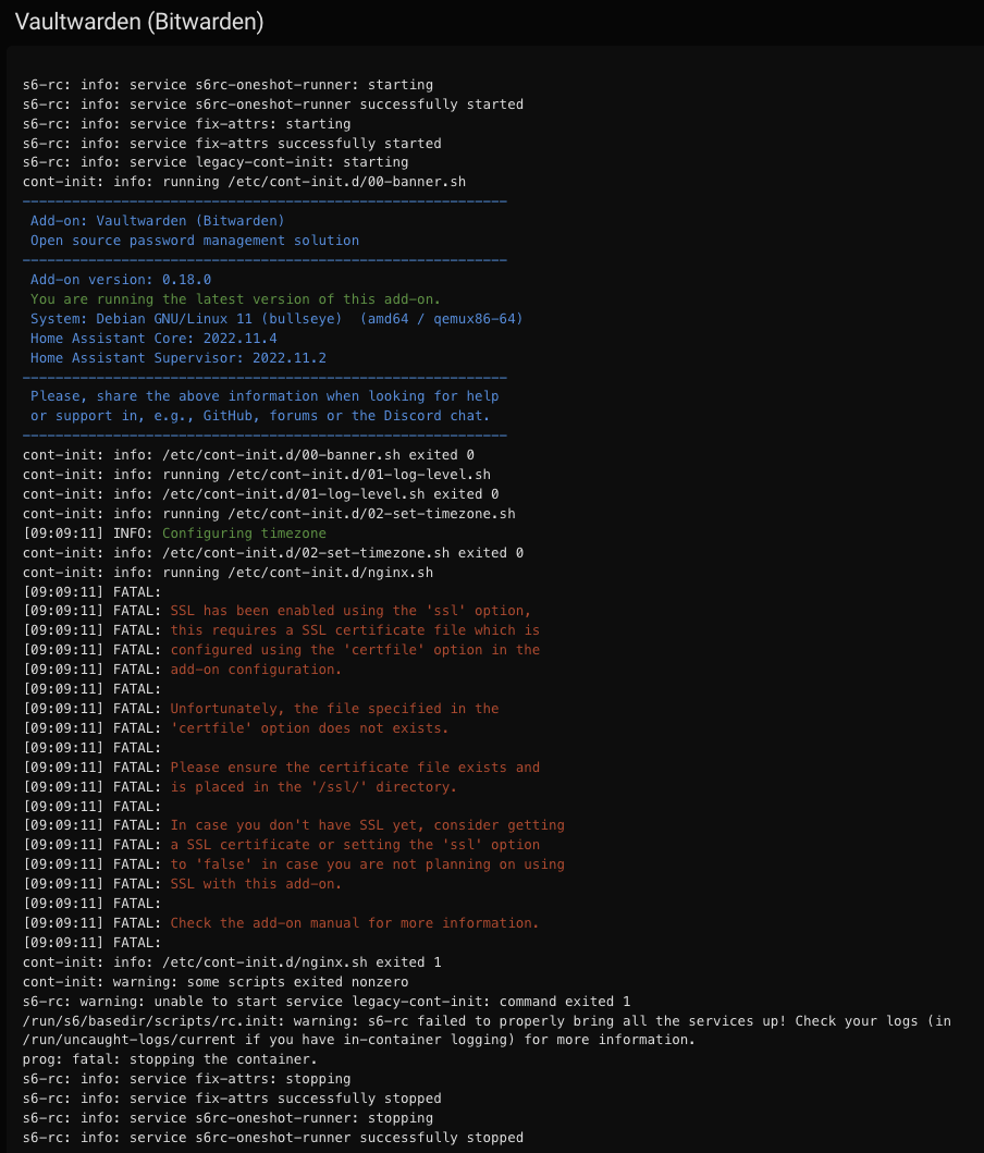 Unable To Start Bitwarden After Installation · Issue 224 · Hassio Addonsaddon Bitwarden · Github 