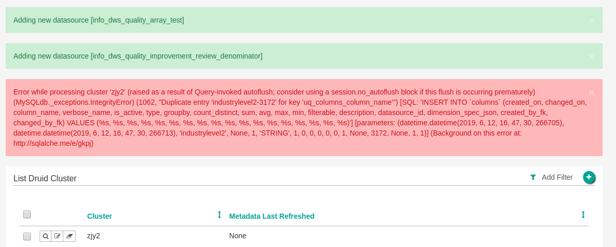 error on "refresh druid metadata": Duplicate entry for key 'uq_columns_column_name' · Issue ...
