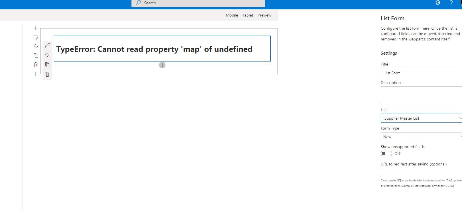 List Form web part TypeError: Cannot read property 'map' of undefined ...