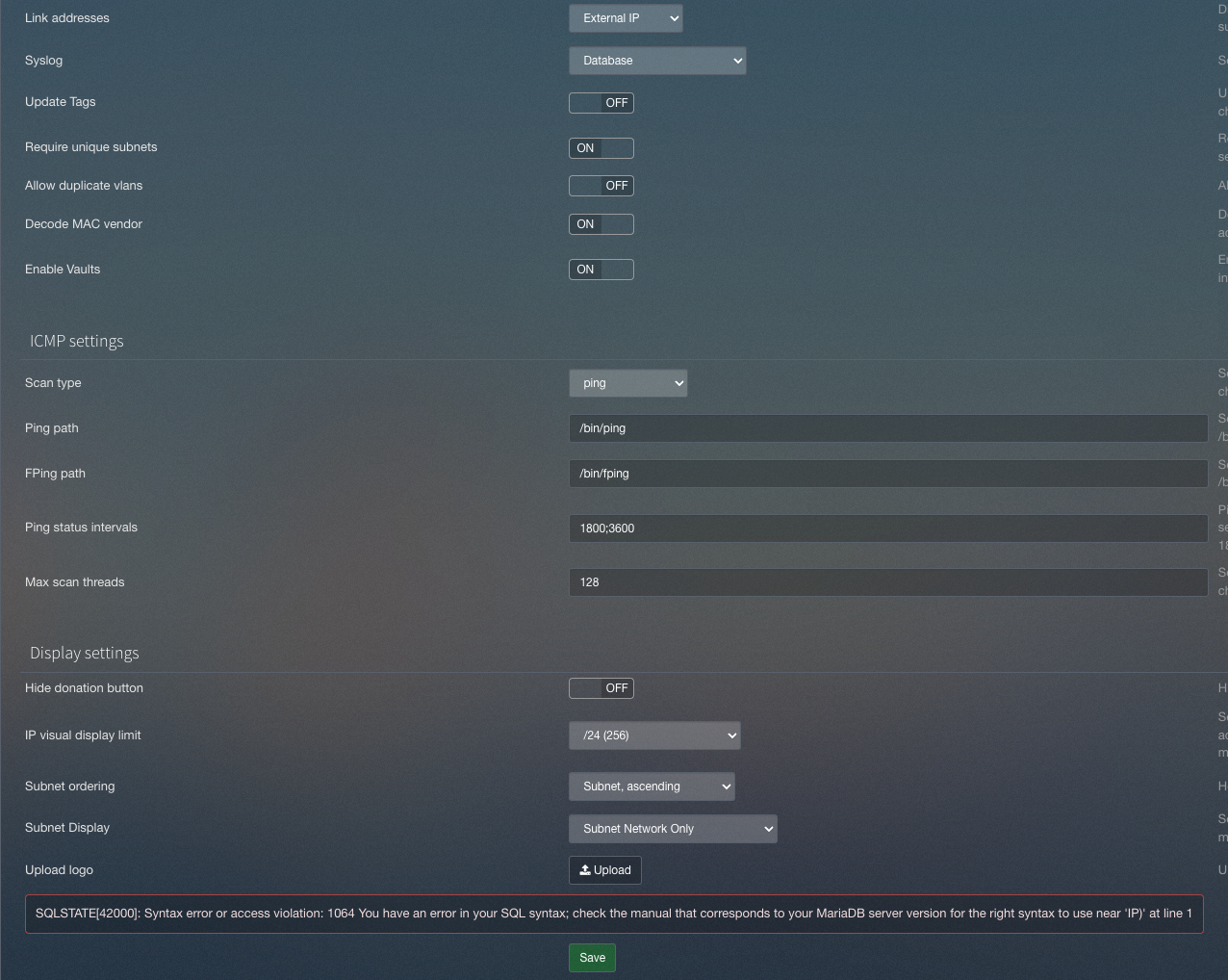 Error saving settings page with "Link addresses" set to "External IP" or "Domain Name" · Issue ...