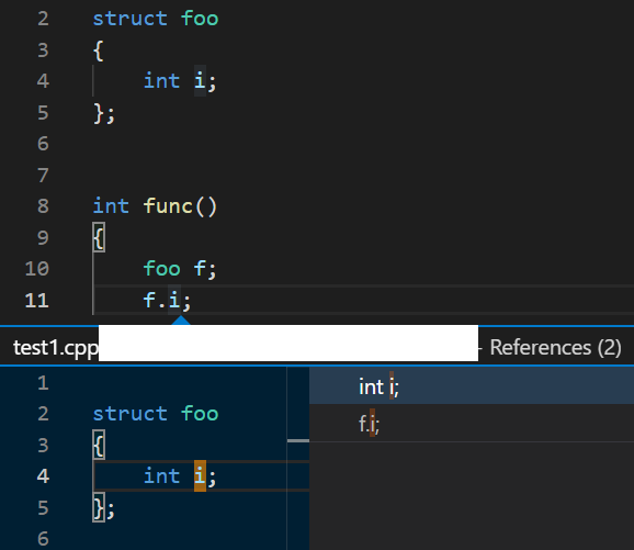 how to find references of struct member at the struct definition ...
