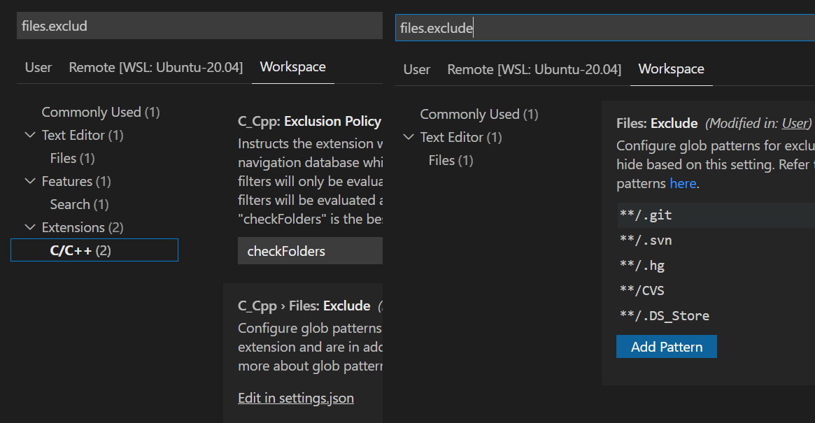 Settings Search Fails To Find Ccppfilesexclude Using Filesexclude But Works With Files 