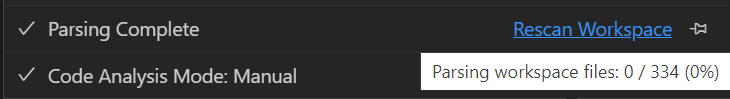 Parsing status says "complete" when it is not (causing workspace parsing pausing not to be ...
