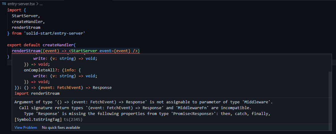 Type error when using renderStream (or renderSync) function · Issue #240 · solidjs/solid-start ...