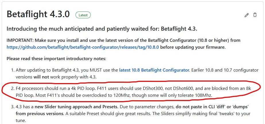 BF 4.3 won't save "set motor_pwm_protocol = DSHOT600" after upgrading from 4.2 Both in the GUI ...