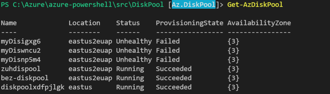 [Az.DiskPool] Require additional info in the output table of New/Update/Remove-Az.DiskPool ...