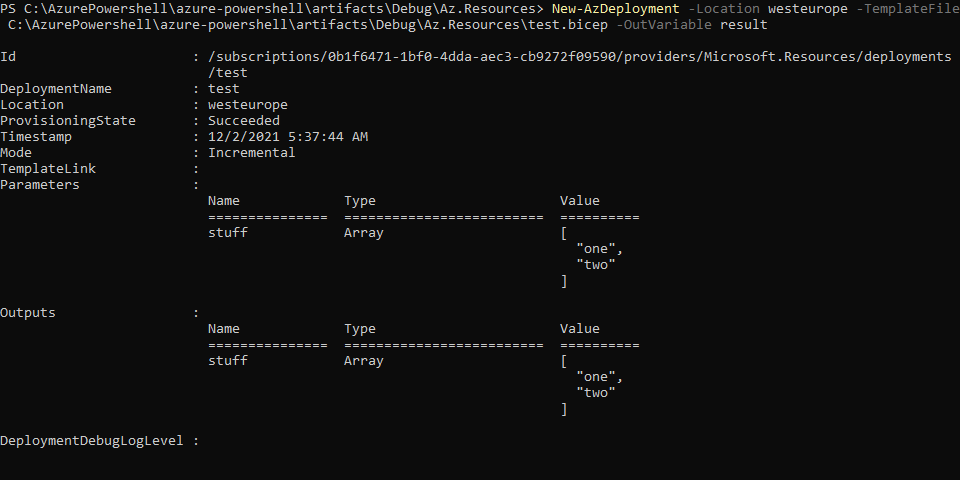 New Azdeployment And New Azresourcegroupdeployment Outputs String Array Not Working · Issue 6602