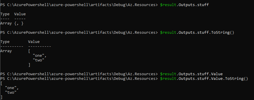 New-AzDeployment and New-AzResourceGroupDeployment outputs string array not working · Issue ...