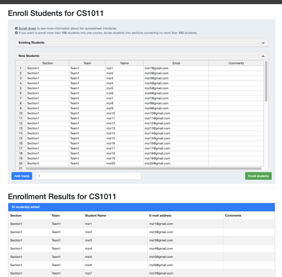 Show students created/updated in-place in instructor enrollment page ...