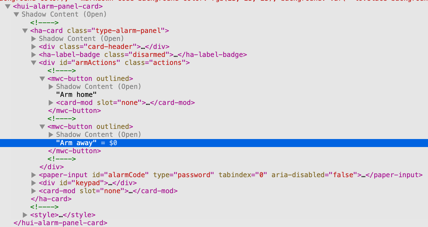 Card Mod only applying style to the first button of manual-alarm-panel after disarm action ...