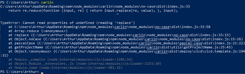 Raised an error when executed `carlin` after newest update · Issue #42 · ttoss/carlin · GitHub