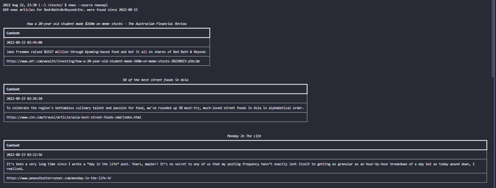 [Bug] Stocks/News --source newsapi - Error: 'str' object does not ...