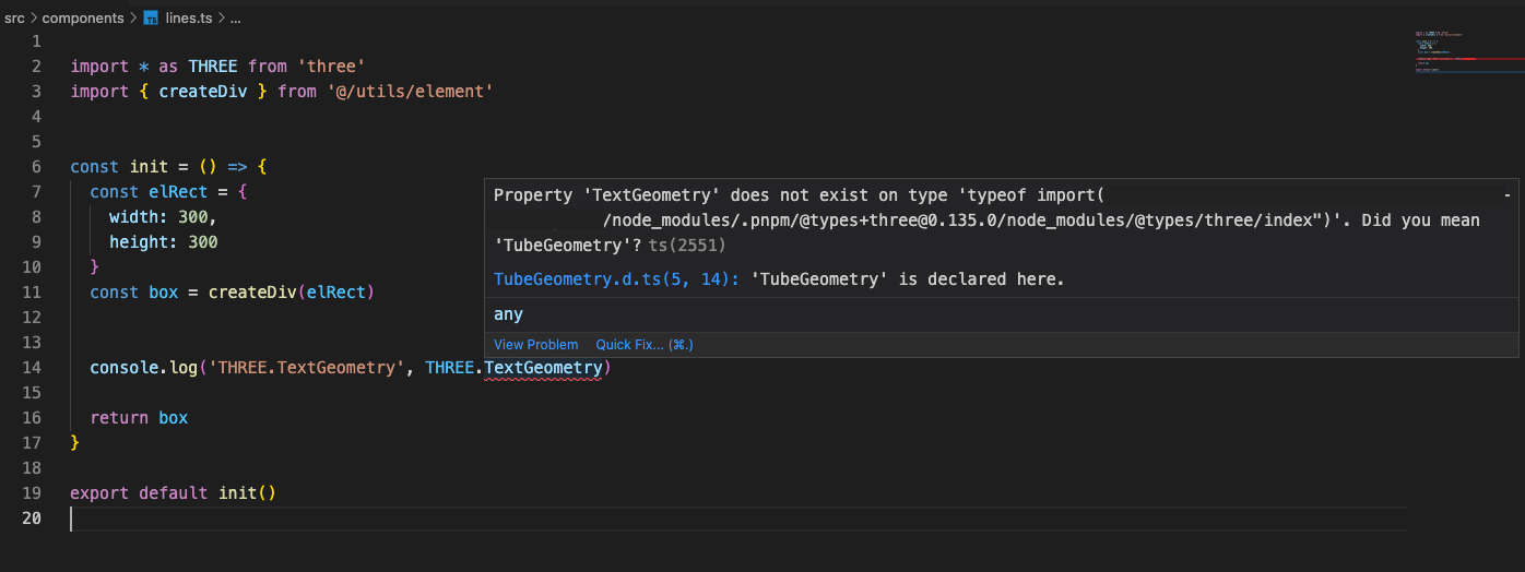 [@types/three] Property 'TextGeometry' does not exist ...