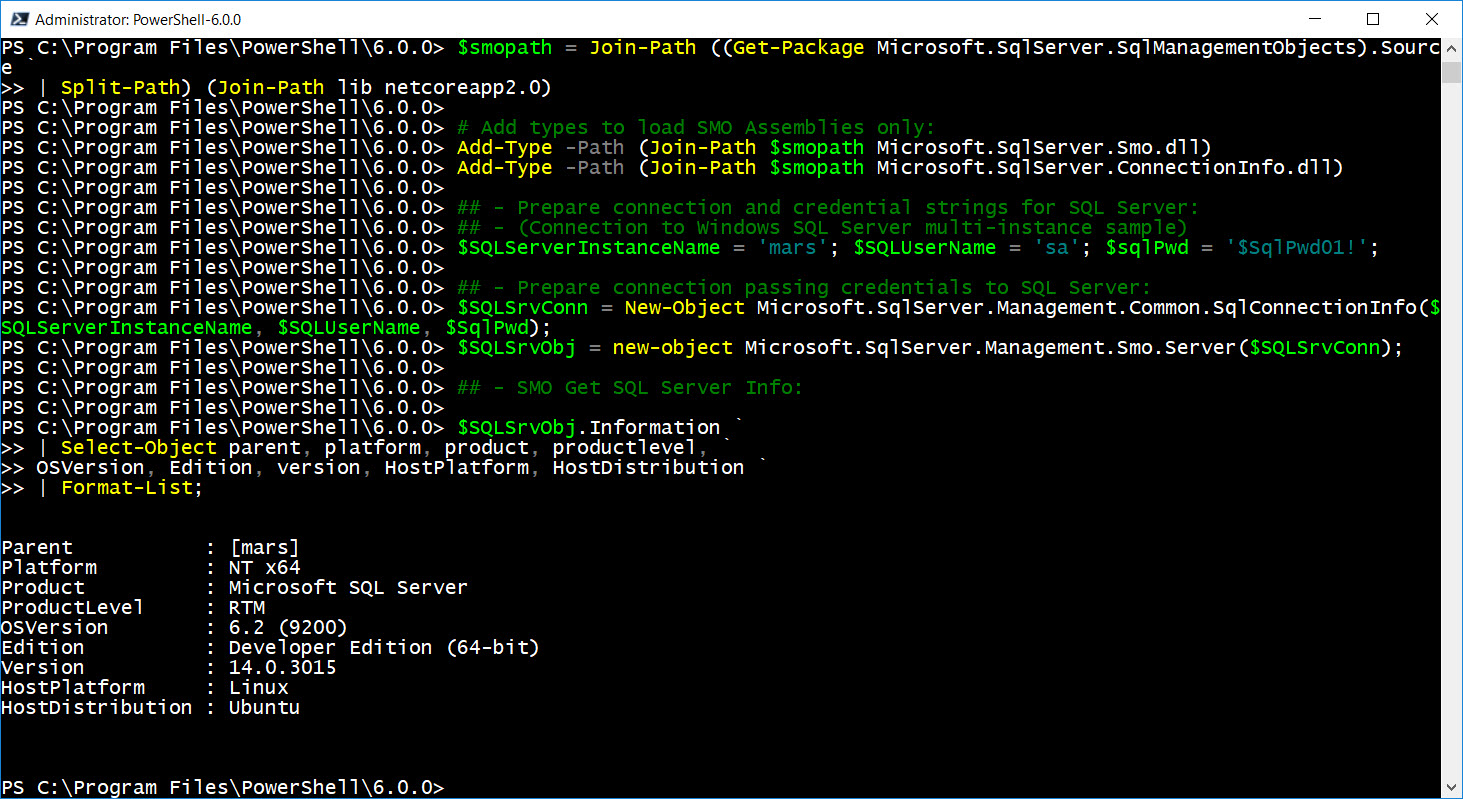 Installing PowerShell SQL Server module fails in 6.0 Could not load type 'System.Management ...