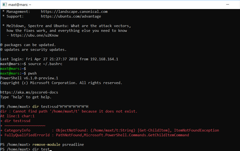 Psreadline Issues Over Ssh Using The Backspace Key Powershell Core