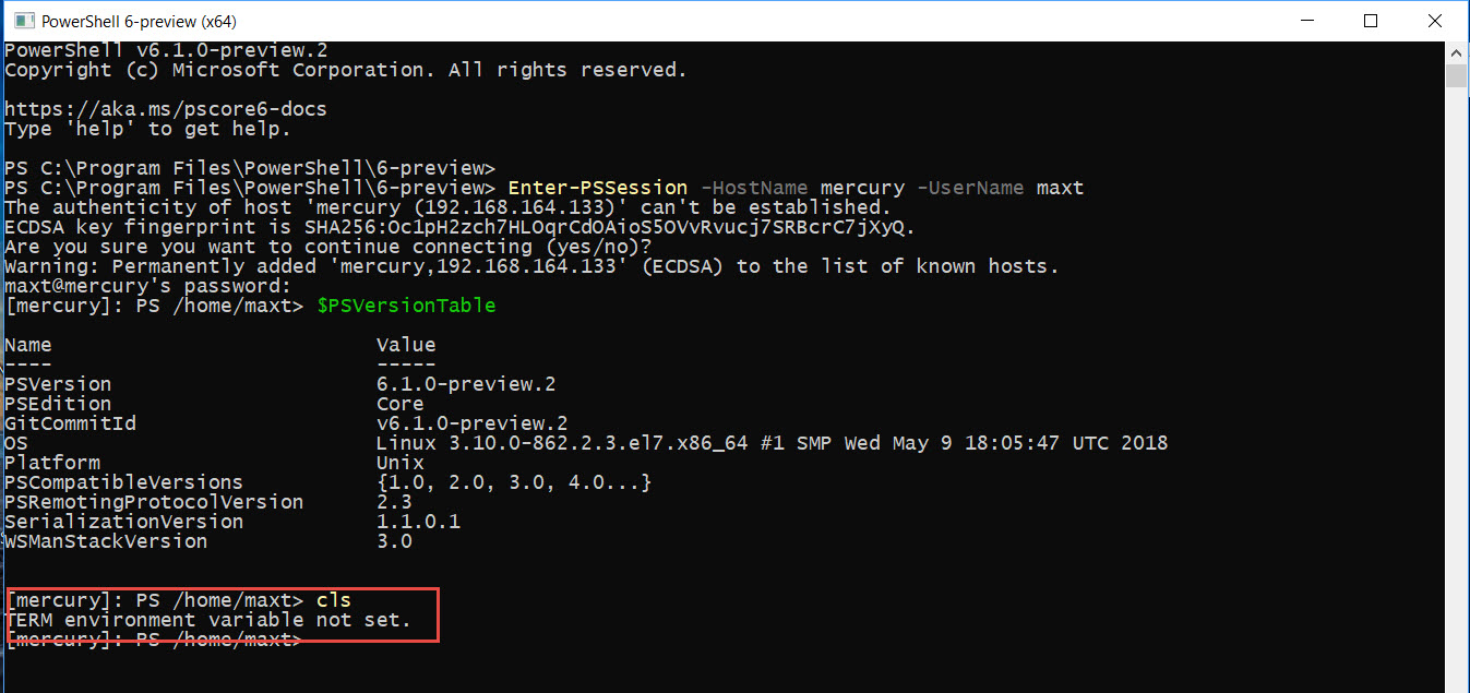 PSCore6 - Clear-Host not working in SSH Enter-PSSession Windows to CentOS · Issue #6870 ...