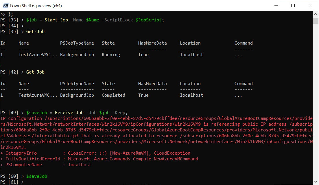 New-AzureRMVM - Receive-Job not able to save cmdlet error from background job. · Issue #6615 ...