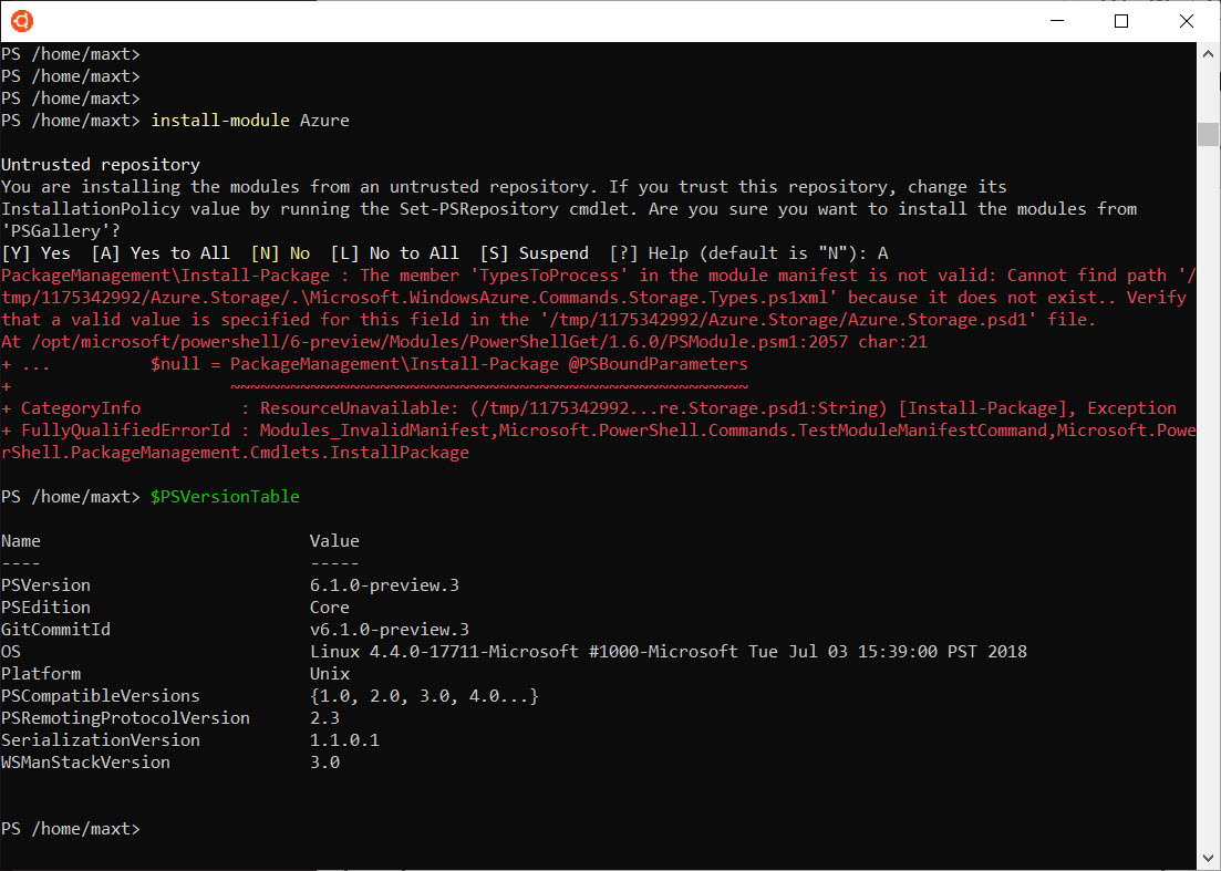 Install-Module is broken in preview 3 on Ubuntu 18.04 on WSL · Issue #302 · PowerShell ...