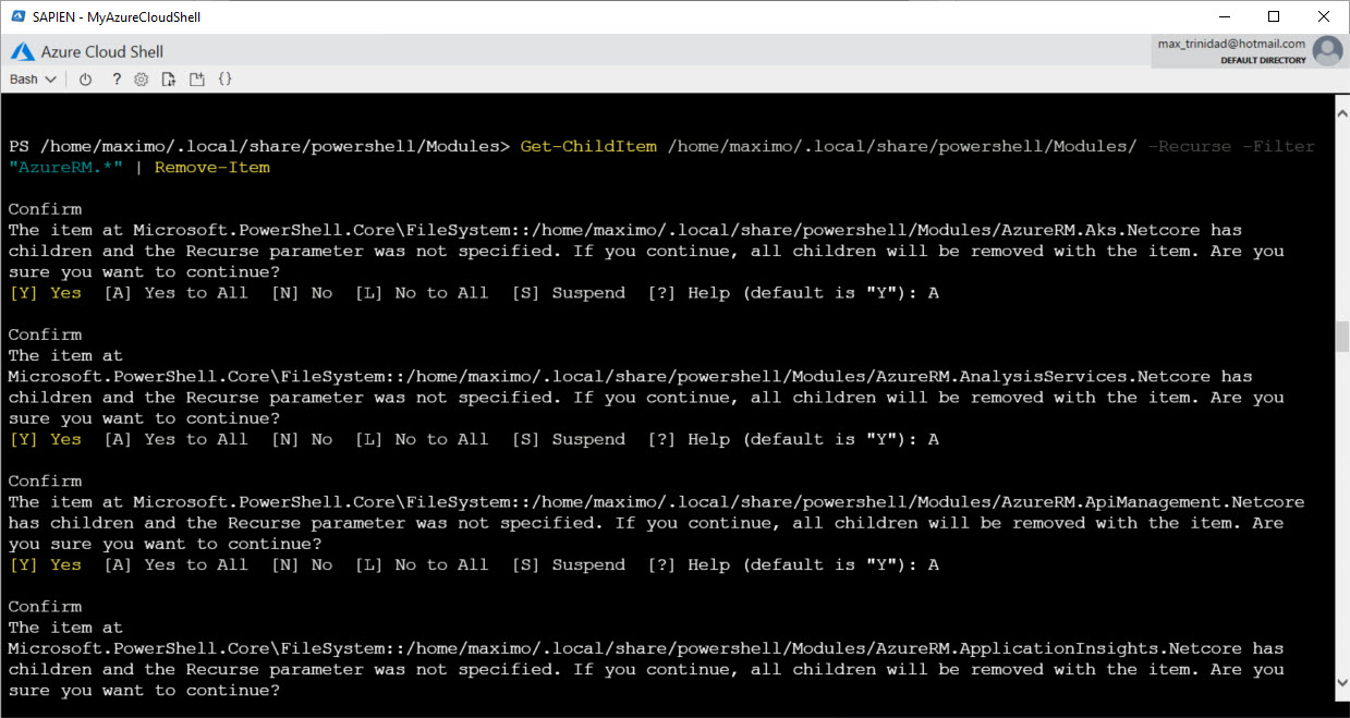 Cloud Shell Bash - AzureRM.Netcore multiple modules installed · Issue #6704 · Azure/azure ...