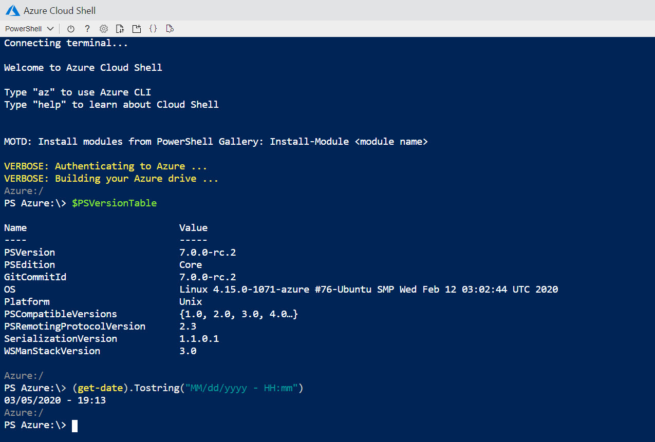 Update Azure Cloud Shell to have PowerShell 7 GA. · Issue #12029 ...