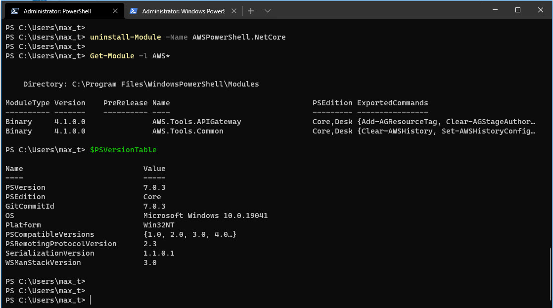 pwsh v7.03: Uninstall-Module error: Index (zero based) must be greater than or equal to zero and ...