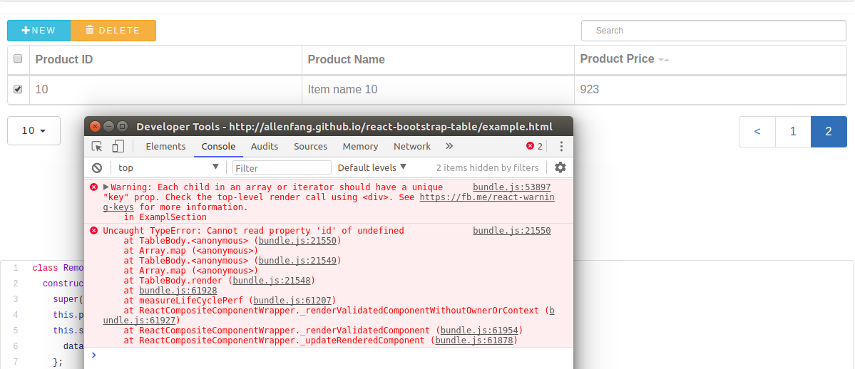 There Was An Error Deleting A Row In The Table · Issue 1858 · Allenfang React Bootstrap Table