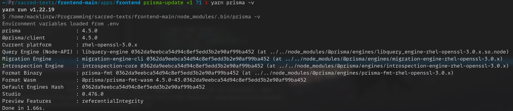 Prisma client won't generate and reports mismatch after upgrade to v4.5.0 · Issue #15924 ...