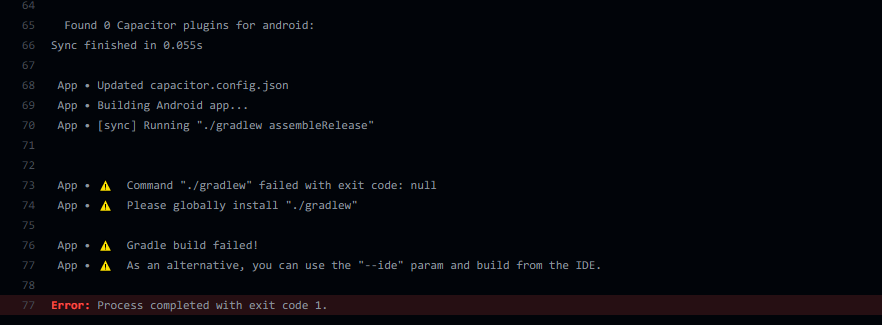 Capacitor build fails on GH actions "./gradlew" failed with exit code null · Issue #10576 ...