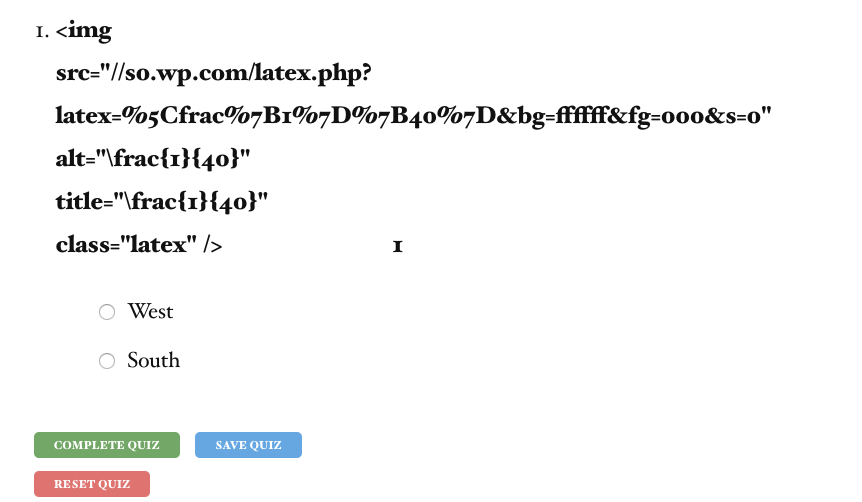 LaTeX markup not working in quiz questions · Issue #2779 · Automattic/sensei · GitHub
