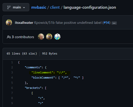 [BUG] language-configuration.json, comments, lineComment has preceeding backslash · Issue #159 ...