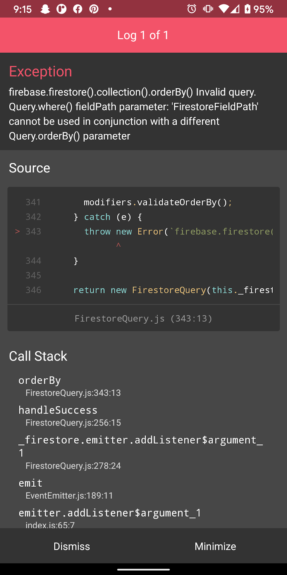[🔥 🐛] 'FirestoreFieldPath' cannot be used in conjunction with a different Query.orderBy ...