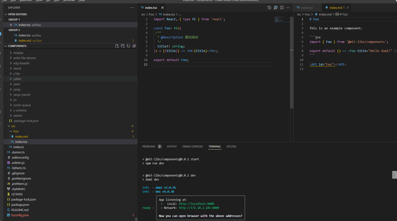 dumi v2.0.16 自动API生成，显示“未找到 Foo 组件的属性定义” · Issue #1382 · umijs/dumi · GitHub