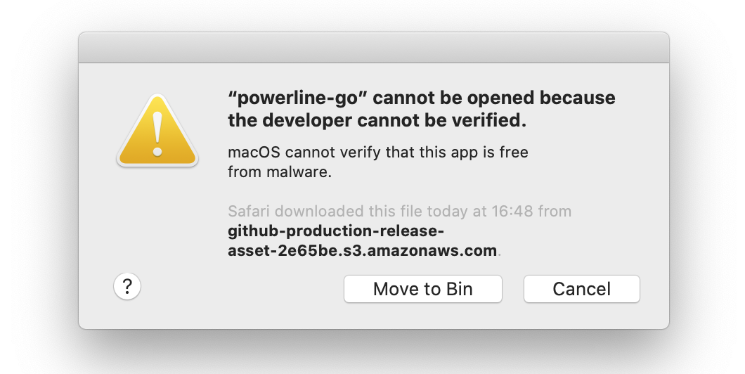 "developer can not be verified" · Issue #160 · justjanne/powerline-go · GitHub