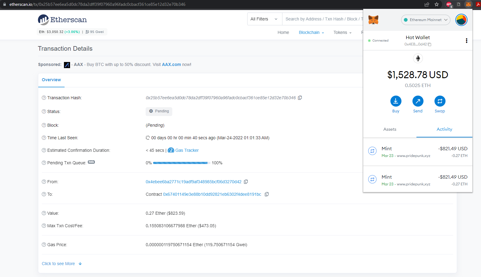 [Bug]: Transaction shows as confirmed in MetaMask but is still pending on Etherscan · Issue ...