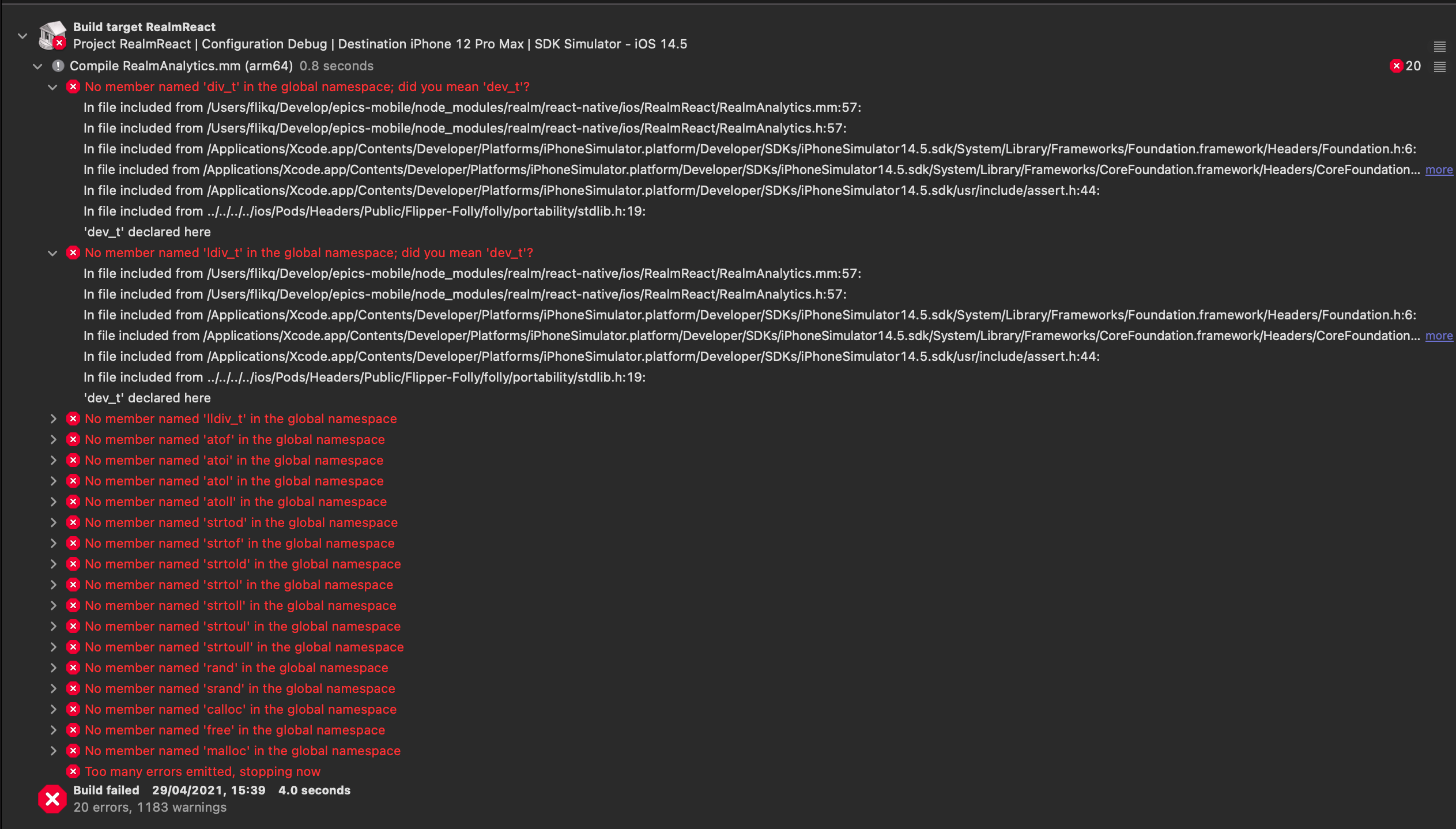 0 64 0 Xcode 12 5 Build Fail No Member Named Xxx In The Global