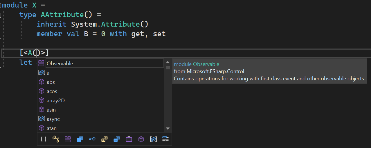 Properties are not included in Attribute completion list · Issue #14696 · dotnet/fsharp · GitHub